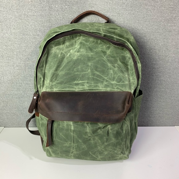 Bags | Hunter Green Waxed Canvas And Leather Backpack | Poshmark